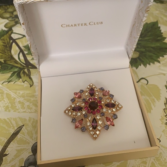 Charter Club | Jewelry | Charter Club Gold Tone Bejeweled Pin | Poshmark